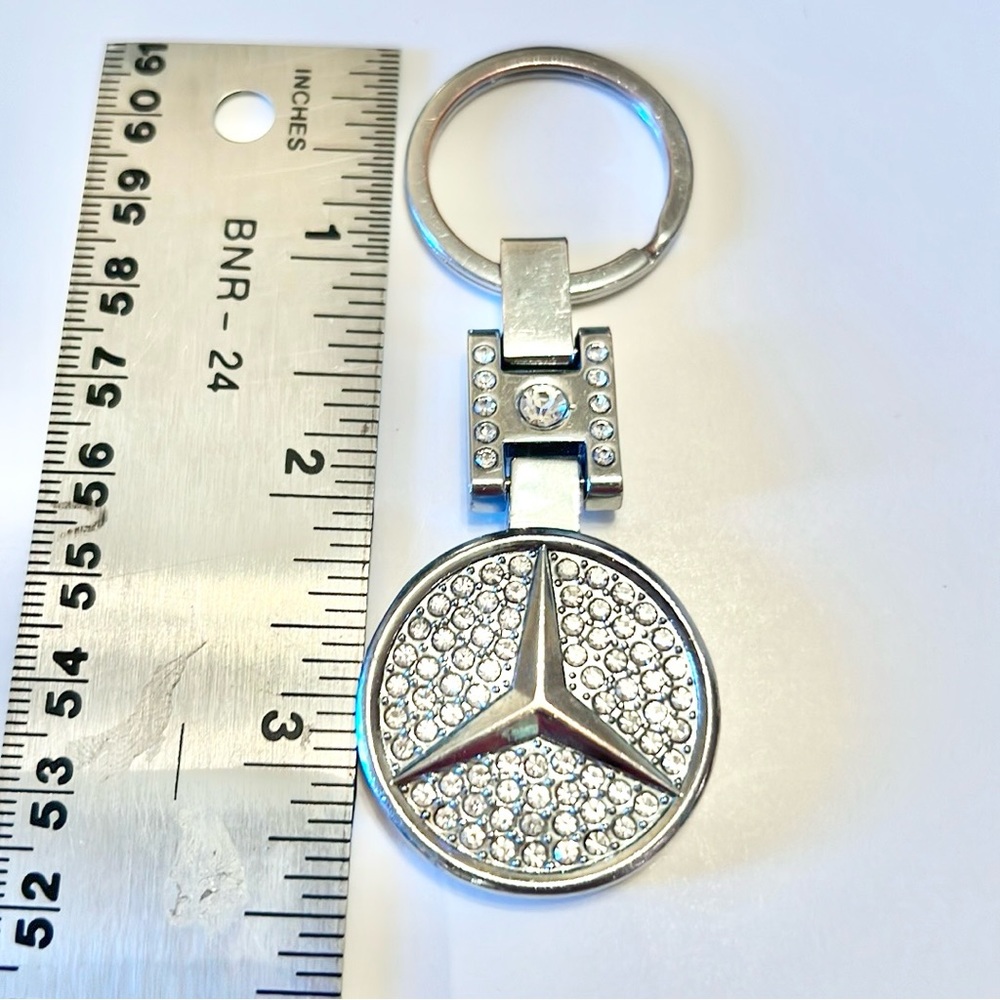 Mercedes Benz-Crystal Pave Logo Keychain-Silver Toned - Gem